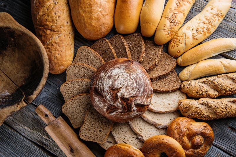 Different Bread and Bread Slices, Pastries Combination, Rye Bread with ...