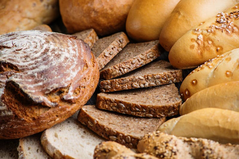 Different Bread and Bread Slices, Pastries Combination, Rye Bread with ...