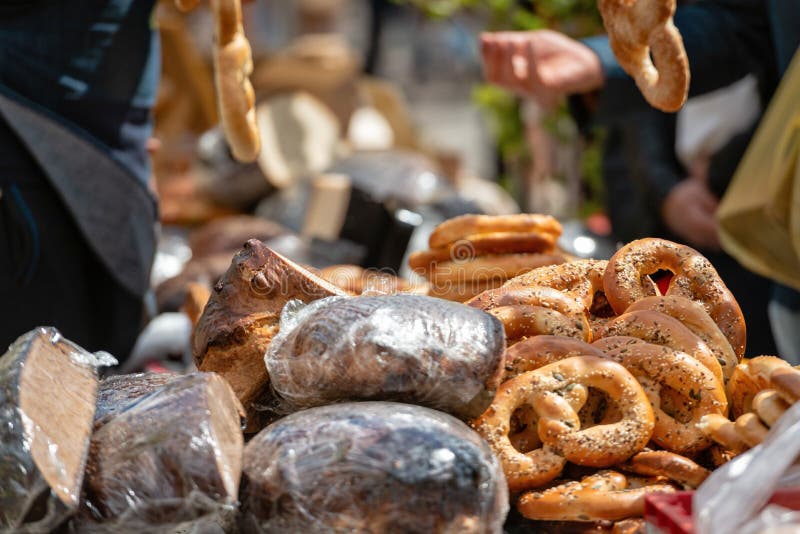 Different Bread Products on a Table in the Store. Stock Photo - Image ...