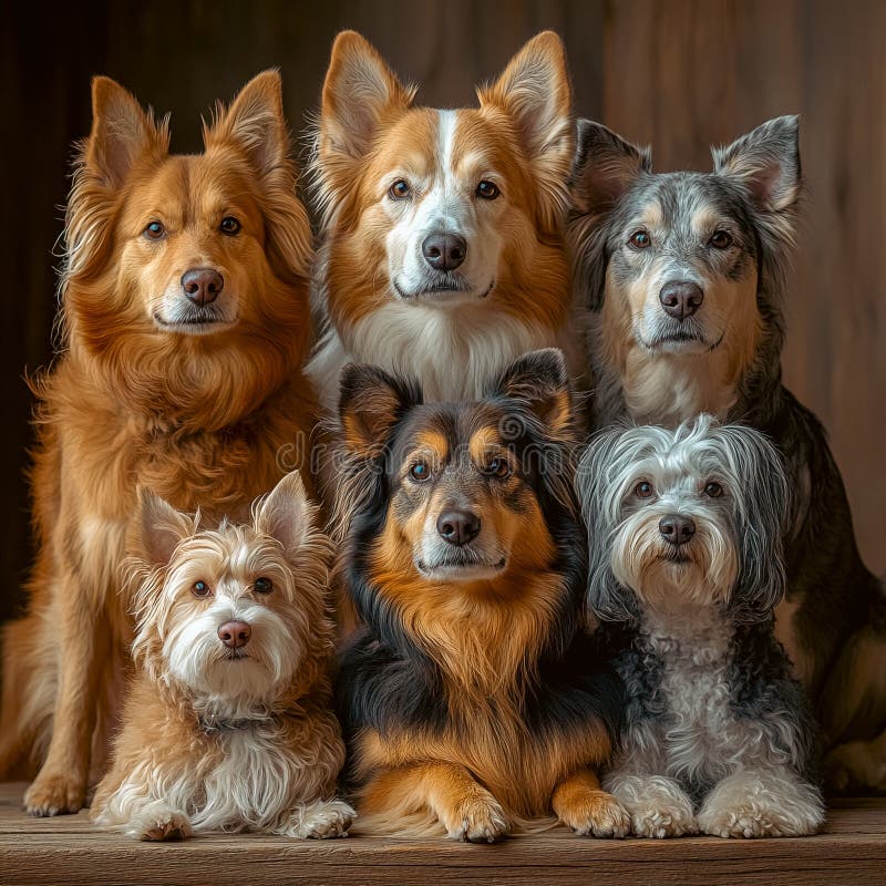 Different Breeds of Dogs Pose in a Family Pose Stock Illustration ...