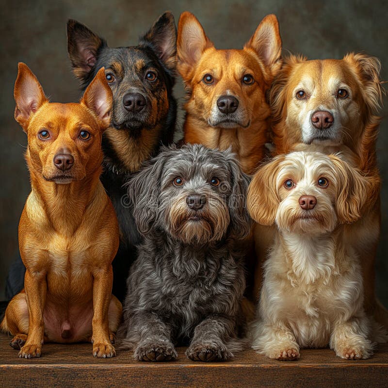 Different Breeds of Dogs Pose in a Family Pose Stock Illustration ...