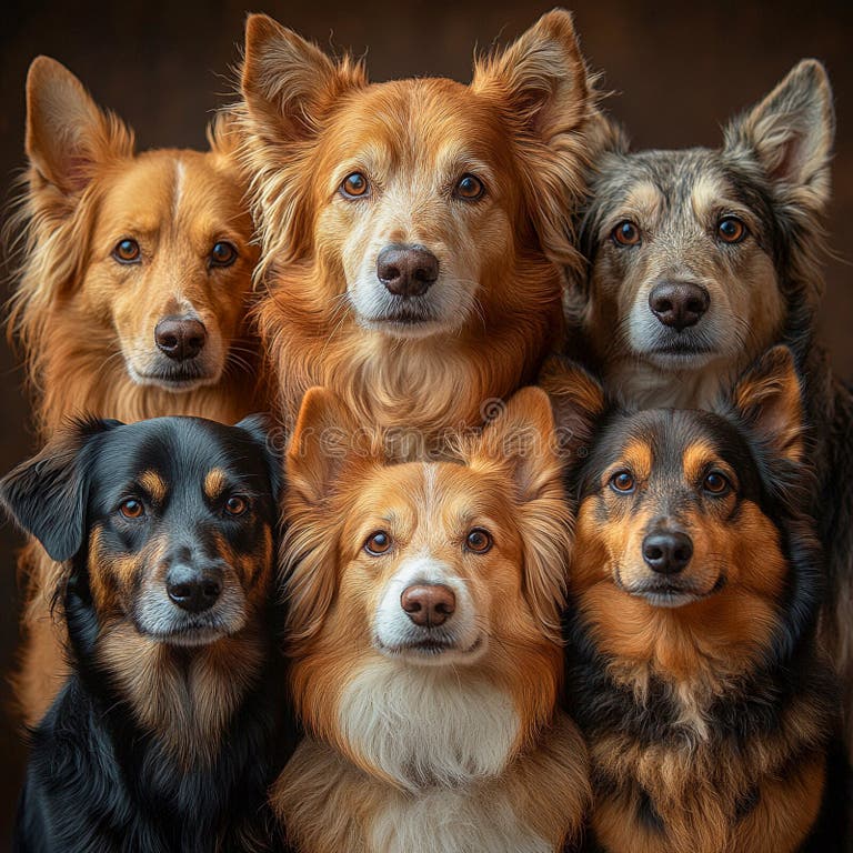 Different Breeds of Dogs Pose in a Family Pose Stock Illustration ...
