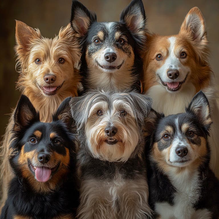 Different Breeds of Dogs Pose in a Family Pose Stock Illustration ...