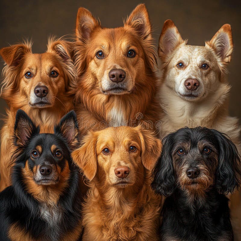 Different Breeds of Dogs Pose in a Family Pose Stock Image - Image of ...