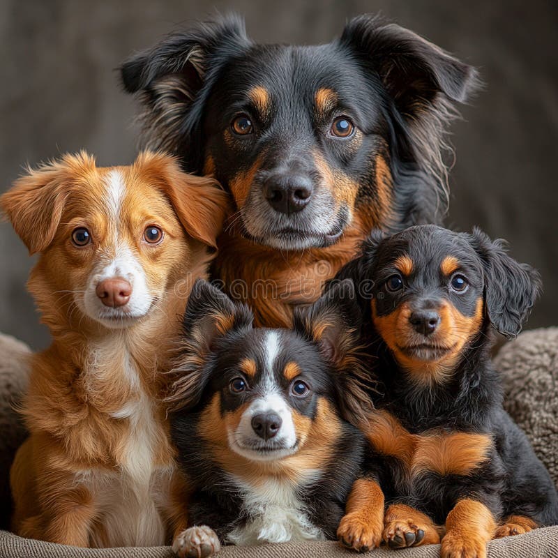 Different Breeds of Dogs Pose in a Family Pose Stock Illustration ...