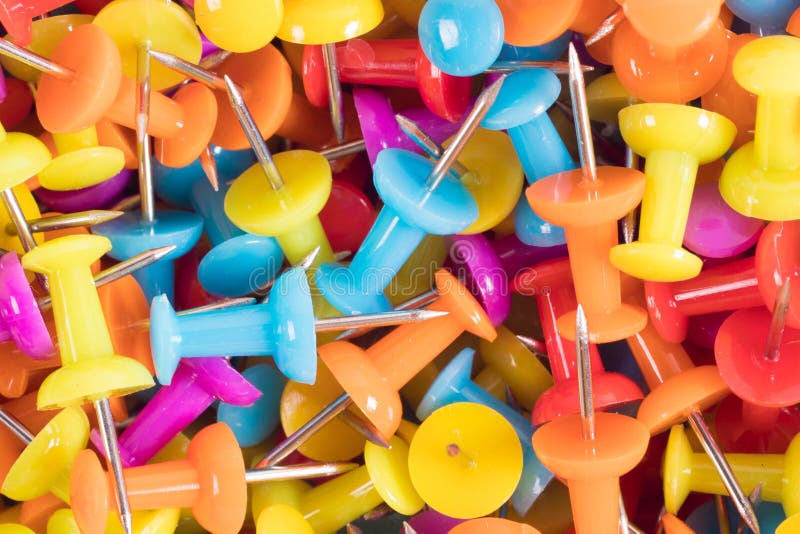 Color Push Pins on Blue Background for Copyspace Stock Image - Image of ...