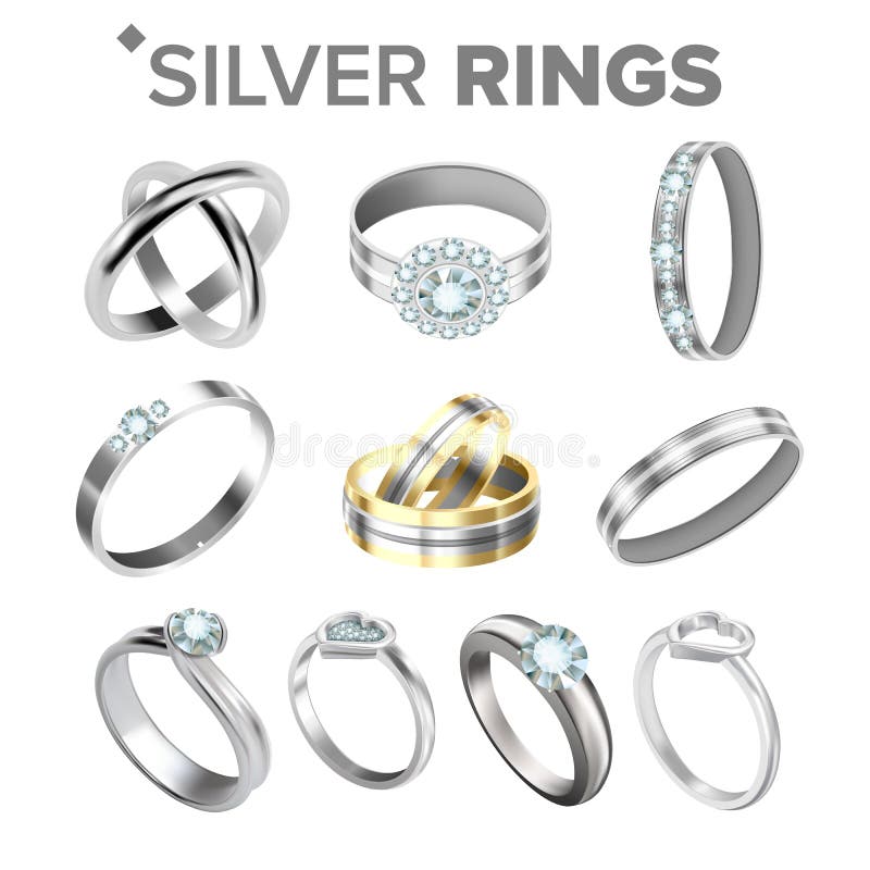 Different Bright Silver Metallic Rings Set Vector Stock Vector ...