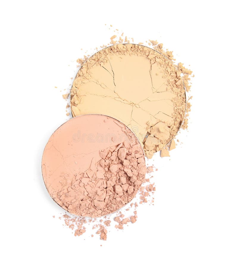 Different Broken Face Powders on White, Top View Stock Photo - Image of ...