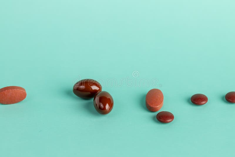 Different Brown Medicinal Tablets and Capsules Stock Image - Image of ...