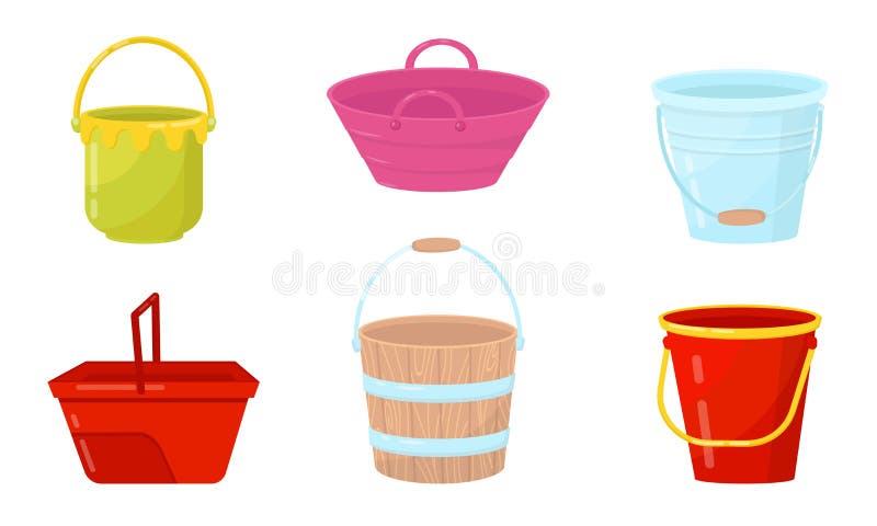 Different Buckets and Useful in Household Containers Vector Illustrated ...