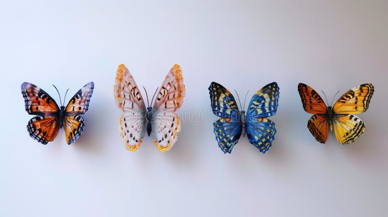 4 Different Butterfly Realistic Stock Illustration - Illustration of ...