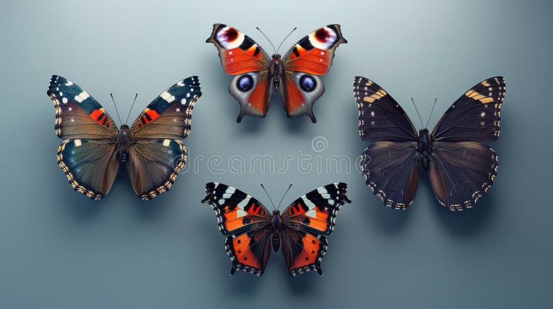 4 Different Butterfly Realistic Stock Illustration - Illustration of ...