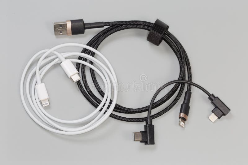 Different Cables USB Type-a and Type-C To Lightning Stock Image - Image ...