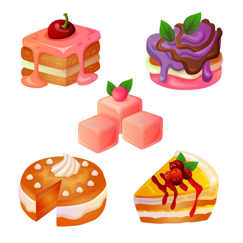 Different Cake Shape and Topping Game Icon Set Stock Vector ...