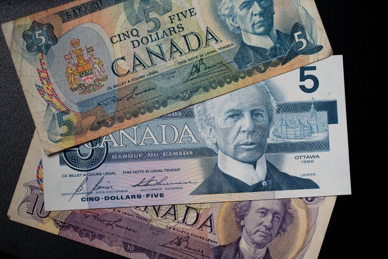 Different Canadian Dollar Banknotes Front View. Different Designs ...