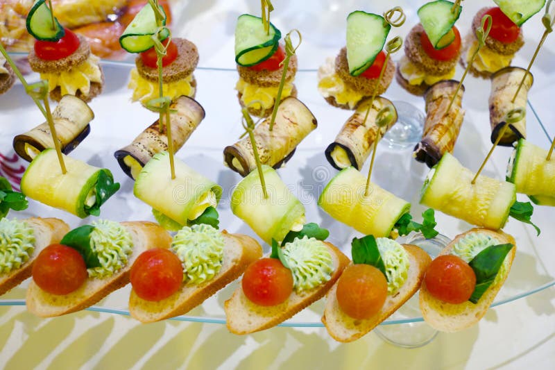 Different Canapes - Cold Appetizers are on Table Stock Photo - Image of ...