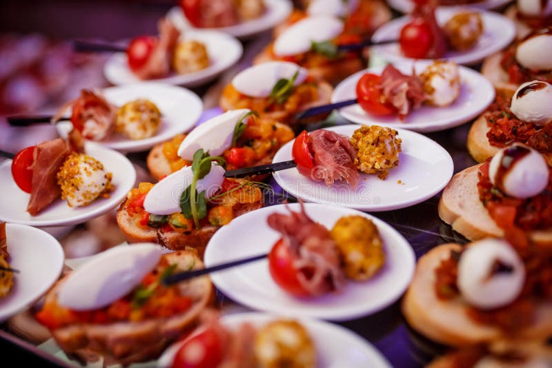 Different Canapes Snacks on the Festive Table Stock Photo - Image of ...
