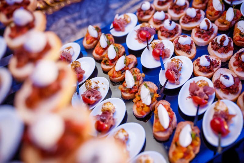Different Canapes Snacks on the Festive Table Stock Image - Image of ...