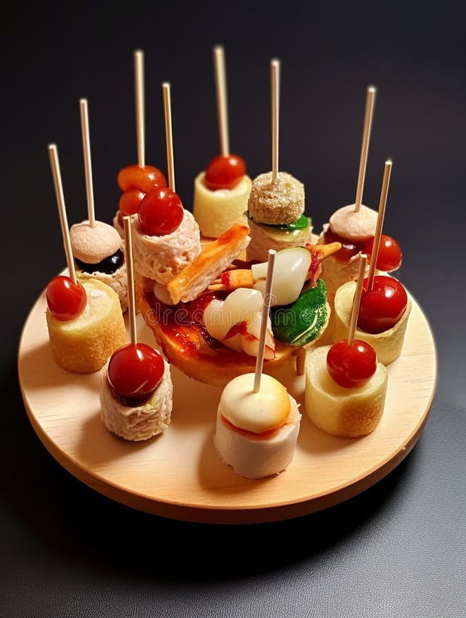 Different_canapes_on_wooden_oval_1696418237141_2 Stock Illustration ...