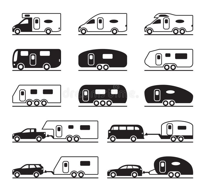 Different Caravans and Campers Stock Vector - Illustration of touring ...