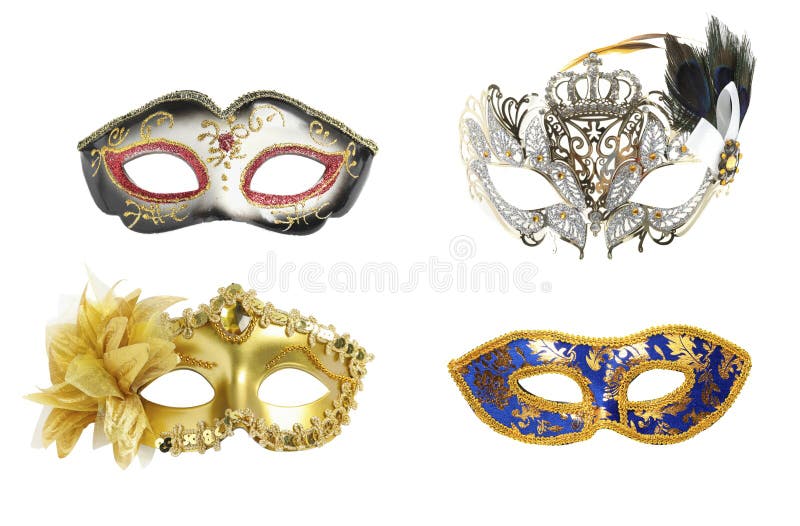 Different Carnival Masks Isolated on White, Set Stock Image - Image of ...