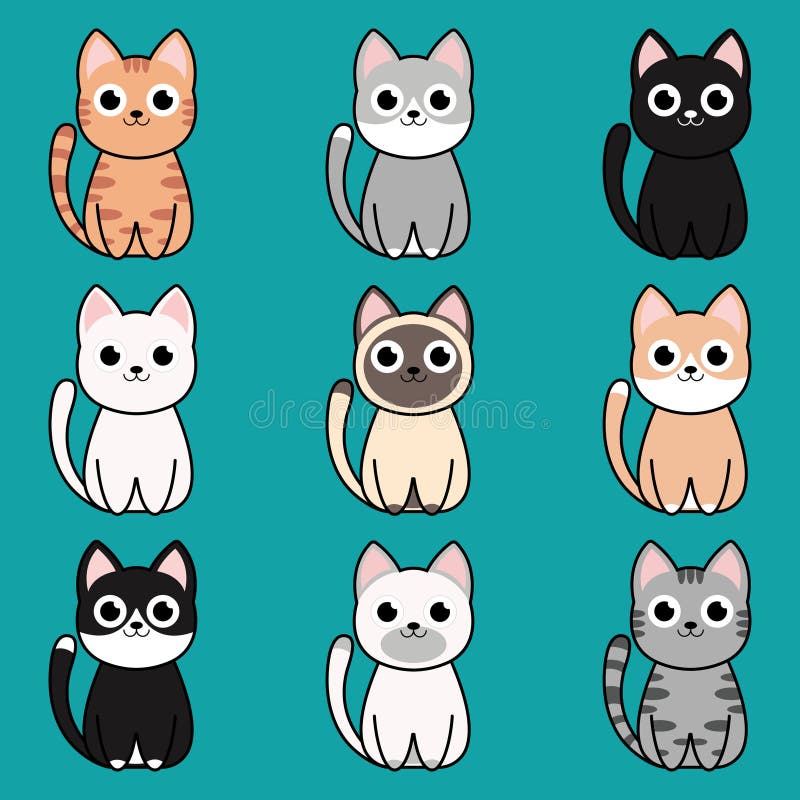 Different Cartoon Cat Characters Set, Poses and Emotions Stock Vector ...