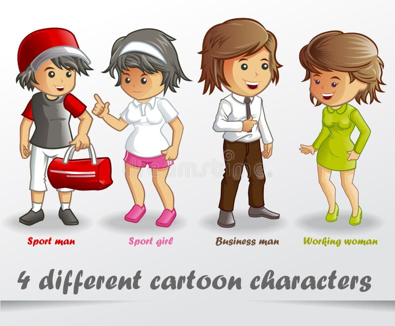 4 Different Cartoon Characters. Stock Vector - Illustration of cartoon ...