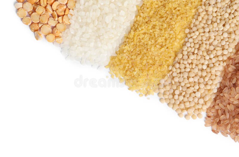 Different Cereal Grains Isolated on White, Top View Stock Photo - Image ...