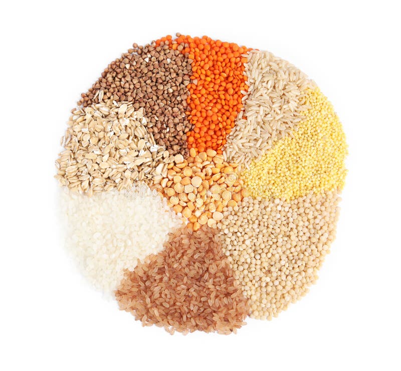 Different Cereal Grains Isolated on White, Top View Stock Image - Image ...