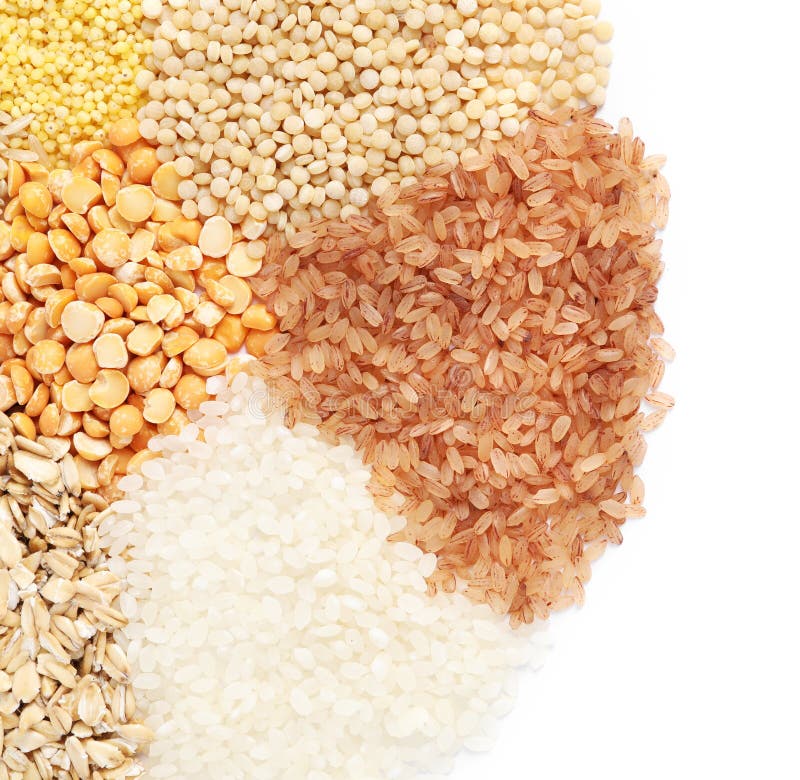 Different Cereal Grains Isolated on White, Top View Stock Photo - Image ...