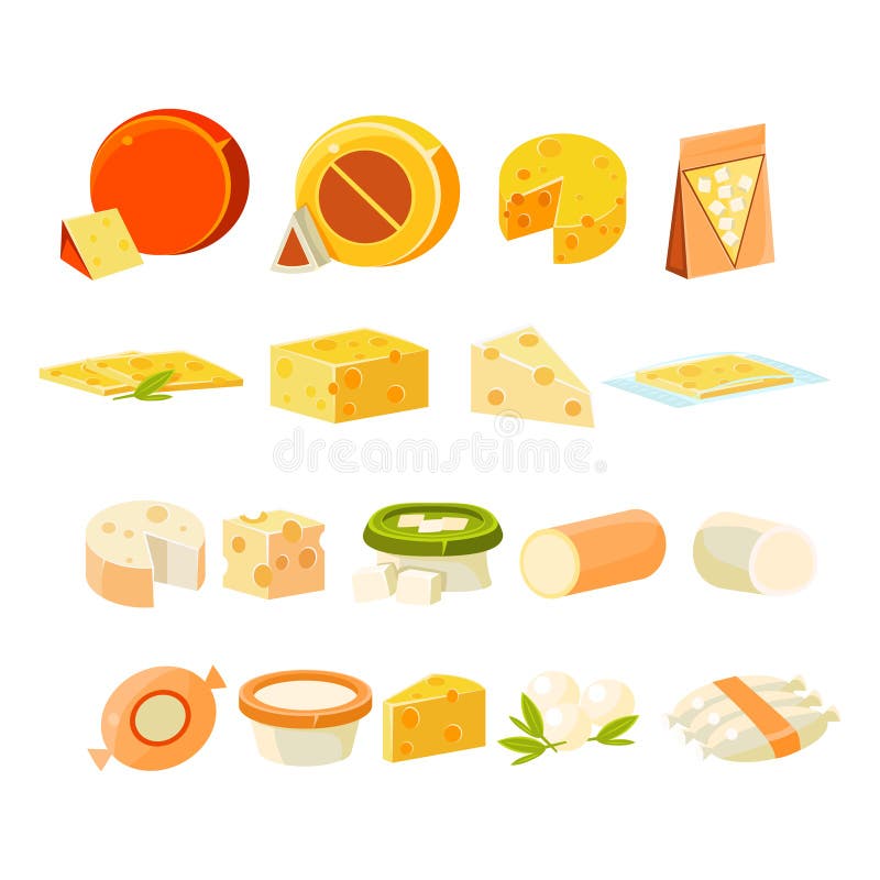 Different Cheese Icons Collection Stock Vector - Illustration of edam ...