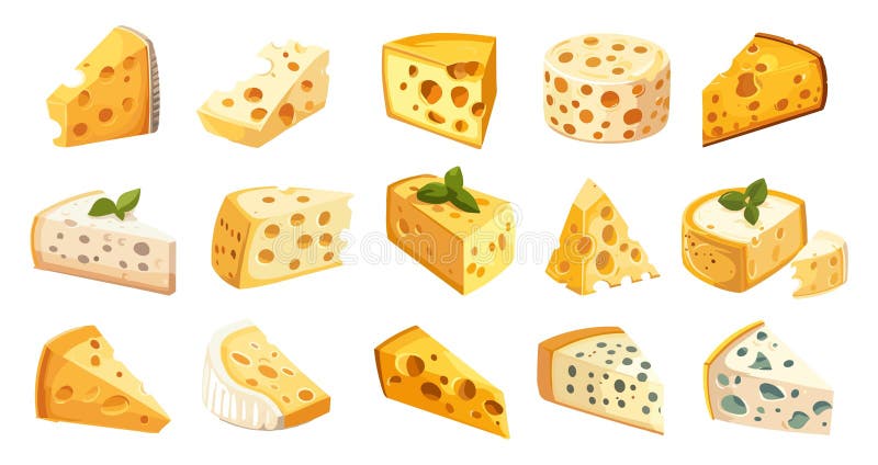 Different Cheese Types. Yellow Cheese. Peace of Cheese Stock Vector ...