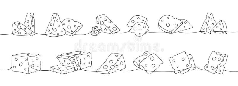 Wheel Cheese Set One Line Colored Continuous Drawing. Different Types ...