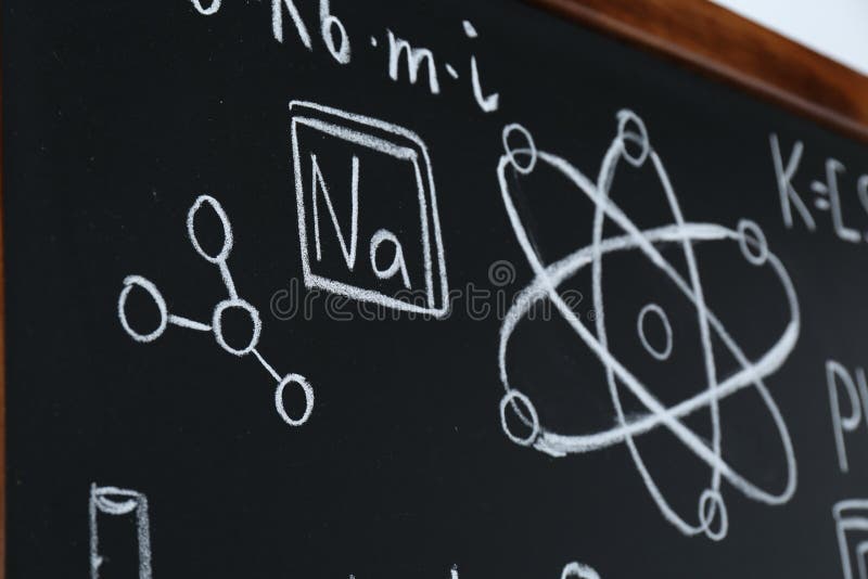 Different Chemical Formulas Written with Chalk on Blackboard, Closeup ...