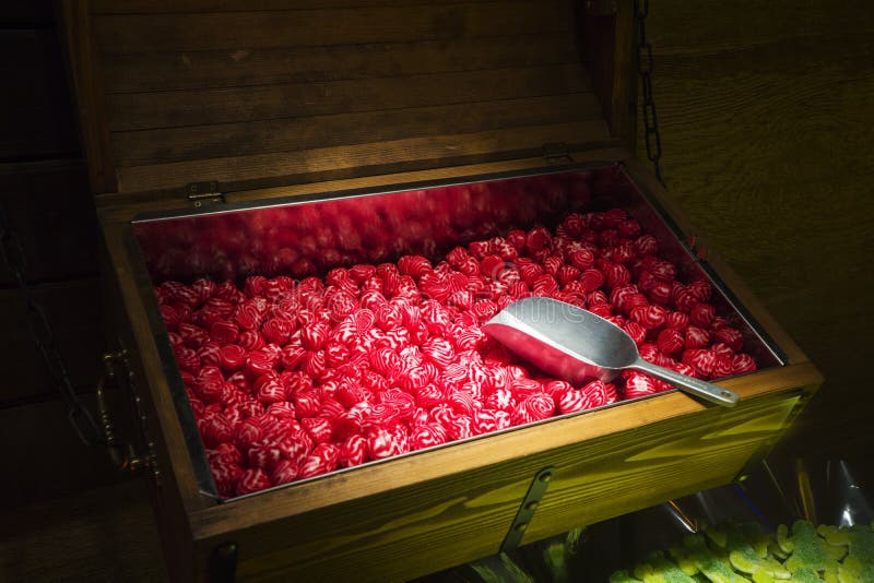 Different Chewing Gum in Wooden Boxes in the Store Stock Image - Image ...