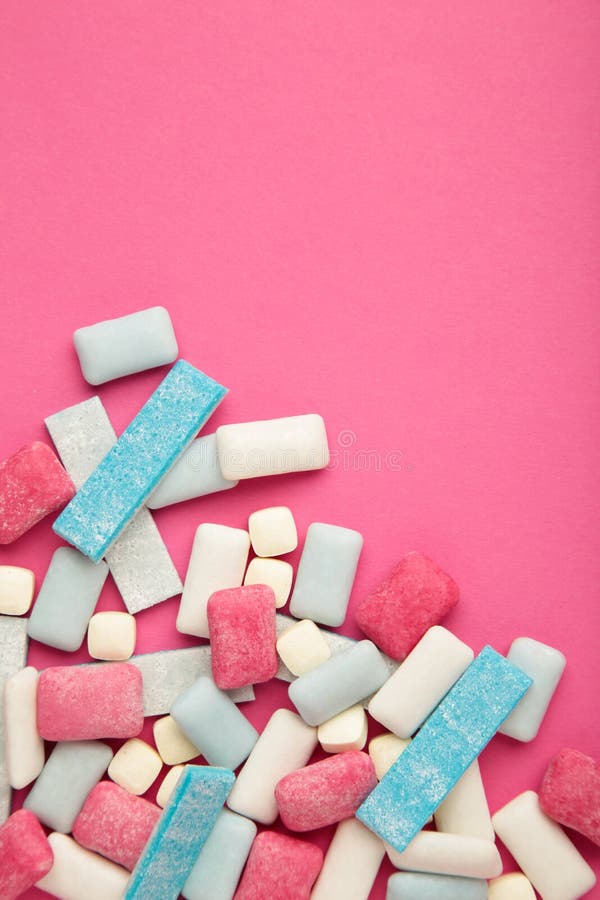 Different Chewing Gums on Yellow Background. Space for Text. Vertical ...