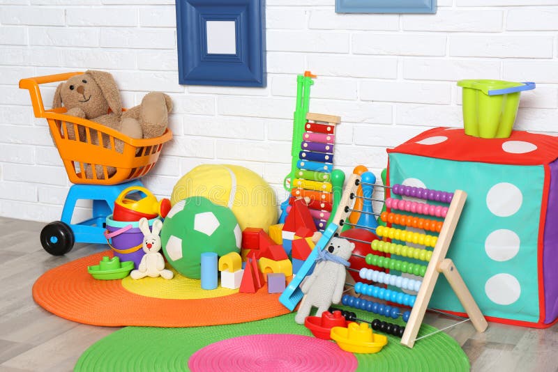 Different Child Toys on Floor Stock Photo - Image of child, color ...
