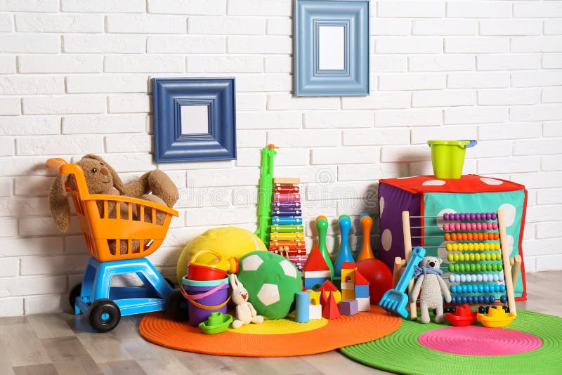 Different Child Toys on Floor Stock Photo - Image of indoors, floor ...