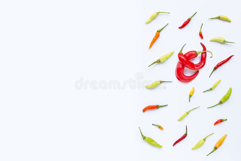 Different Chili on White Background Stock Photo - Image of abstract ...