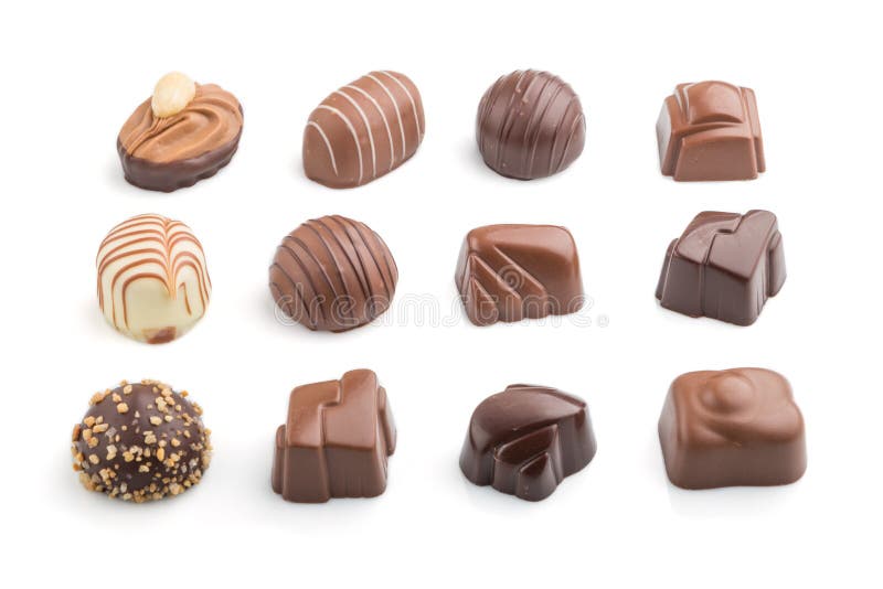 Different Chocolate Candies Isolated on White Background. Side View ...