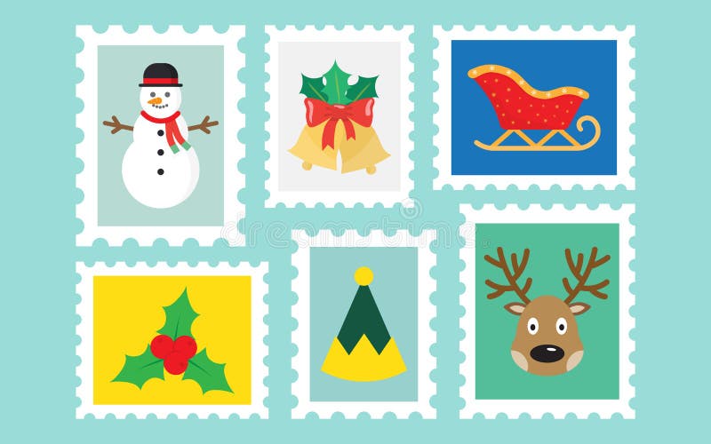 Different Christmas Postage Stamps, Vector Stock Vector - Illustration ...