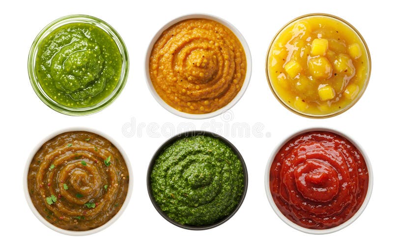 Different Chutney Set Isolated on White Background Stock Illustration ...