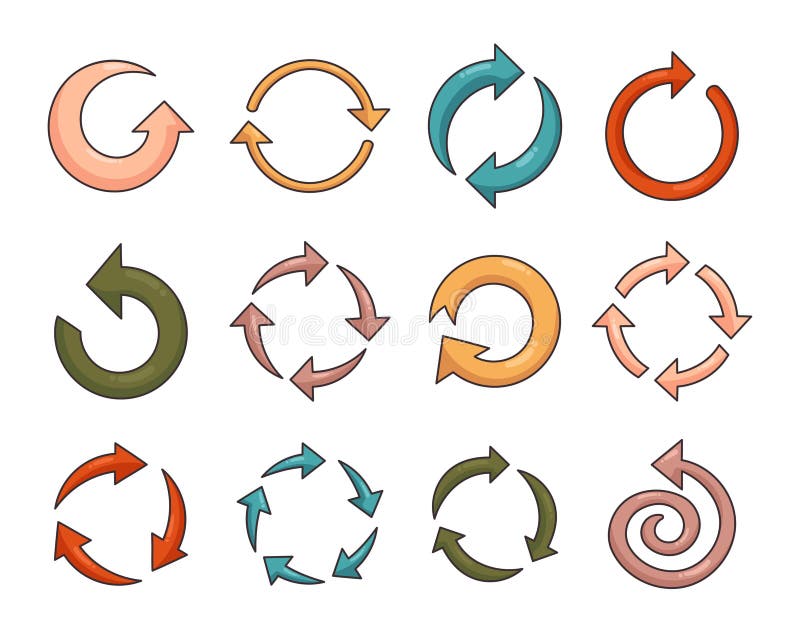 Different Circular Arrows. Hand Drawn Style Stock Vector - Illustration ...