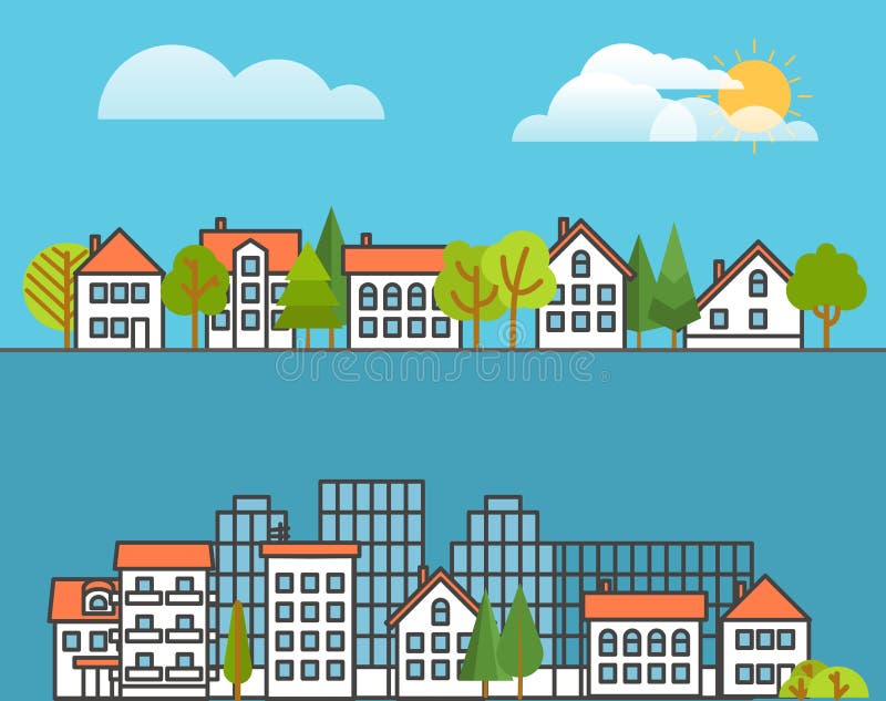 Different City Scene Collection Stock Vector - Illustration of lineart ...