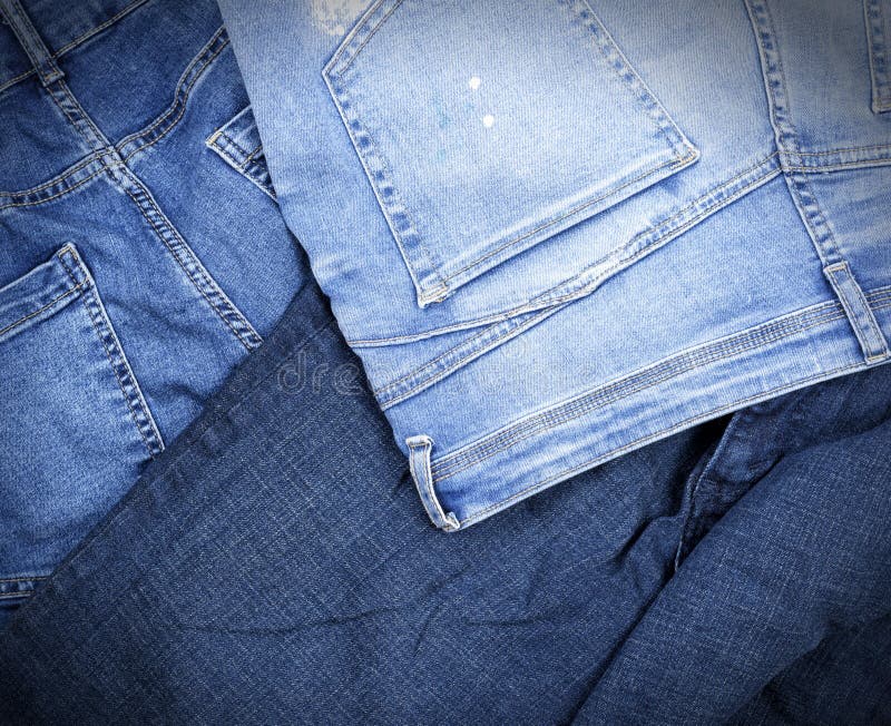 Different Classic Blue Jeans, Full Frame Stock Photo - Image of ...