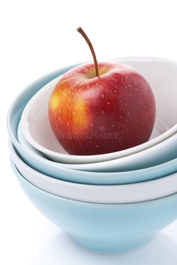 Different Clean Bowl and Fresh Red Apple, Isolated Stock Image - Image ...