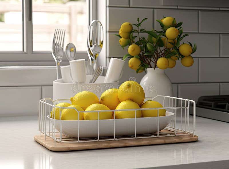 Different Clean Plates in Dish Drying Rack on Kitchen Counter. Created ...