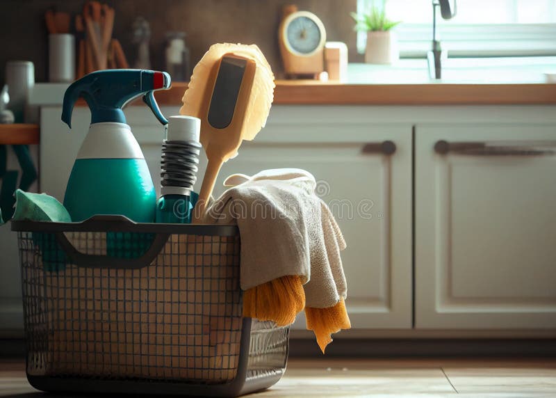 Different Cleaning Supplies in Boxes, AI Generated Stock Illustration ...