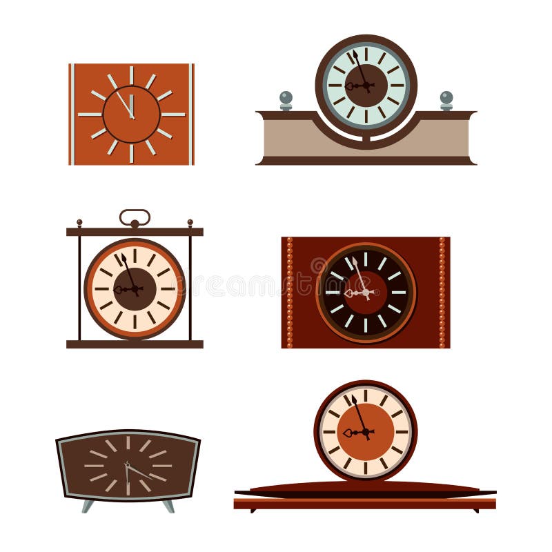 Different Clocks, Isolated on White Background. Vector Set of Vintage ... Different Clocks, Isolated on White Background. Vector Set of Vintage ...