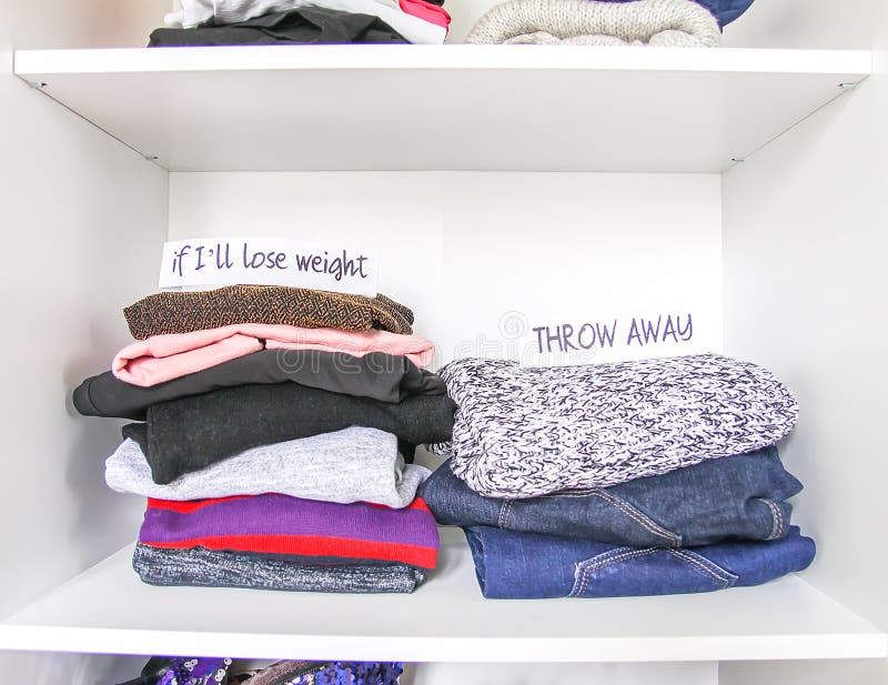Home Wardrobe with Different Clothes. Small Space Organization Stock ...